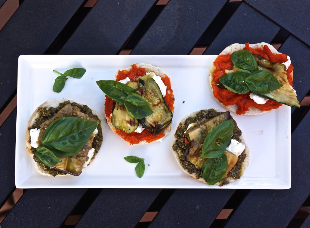 Grilled Veggie Crostini with Goat Cheese & Red Pepper Spread or Pesto ...